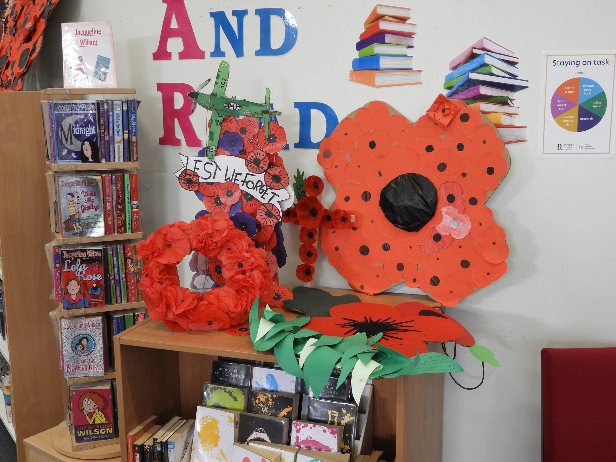 Poppy themed Remembrance Day displays - Retford Oaks Academy